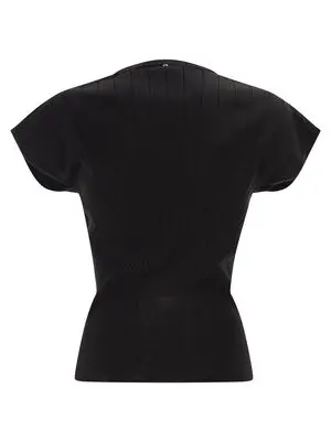 Sportmax Ribbed Viscose Blend Jumper With Voluminous Shoulders And Fitted Waist - Black