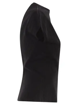 Sportmax Ribbed Viscose Blend Jumper With Voluminous Shoulders And Fitted Waist - Black
