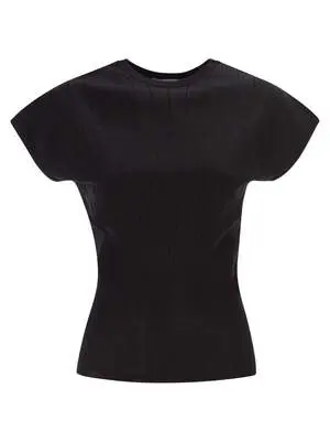 Sportmax Ribbed Viscose Blend Jumper With Voluminous Shoulders And Fitted Waist - Black