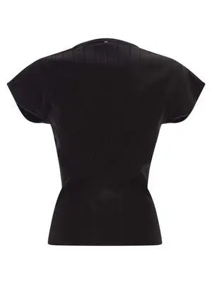 Sportmax Ribbed Viscose Blend Jumper With Voluminous Shoulders And Fitted Waist - Black