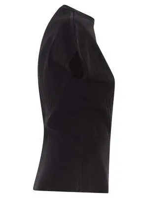Sportmax Ribbed Viscose Blend Jumper With Voluminous Shoulders And Fitted Waist - Black