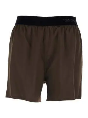 TOM FORD Stretch Silk Shorts With Logo Lettering - Brown