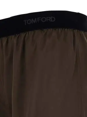 TOM FORD Stretch Silk Shorts With Logo Lettering - Brown