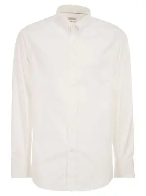 Brunello Cucinelli Basic Fit Twill Shirt With Button-down Collar - White