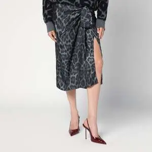 Stella McCartney Stella McCartney Leopard Print Silk Midi Skirt Gray
