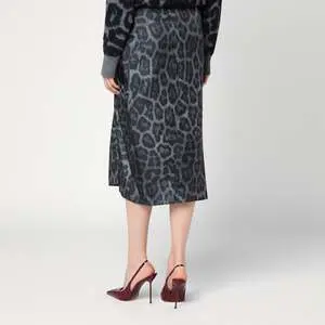 Stella McCartney Leopard Print Silk Midi Skirt - Gray