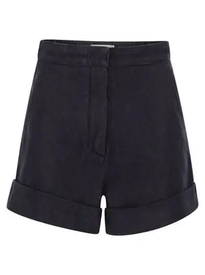 Max Mara High-waisted Denim-effect Cotton Shorts - Blue