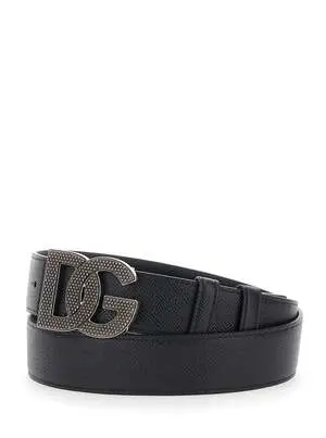 Dolce & Gabbana Black Leather Belt With Logo Buckle