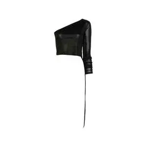 Rick Owens RICK OWENS DRKSHDW One-Shoulder Asymmetric Sleeve Top Black