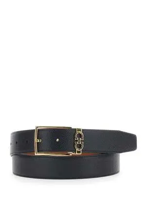 FERRAGAMO Black Reversible Belt With Gancini Buckle - Multicolor
