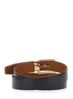 FERRAGAMO Black Reversible Belt With Gancini Buckle