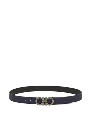 FERRAGAMO Gancini Grained Leather Reversible Belt - Blue