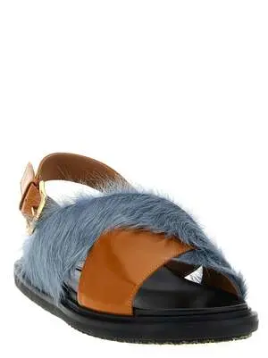 Marni Fussbett Sandals With Shearling Accents