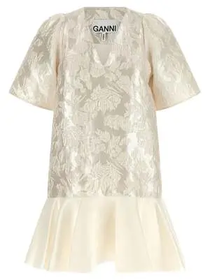 GANNI Satin Cloqué Mini Dress - White