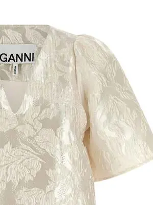 GANNI Satin Cloqué Mini Dress - White