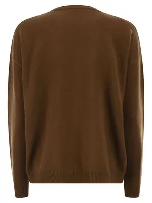 Max Mara Oversized Wool And Cashmere Jumper With Embroidered Monogram - Brown