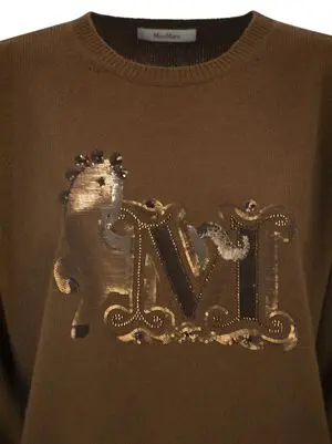 Max Mara Oversized Wool And Cashmere Jumper With Embroidered Monogram - Brown