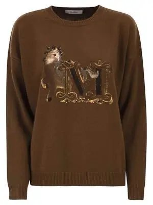 Max Mara Oversized Wool And Cashmere Jumper With Embroidered Monogram - Brown