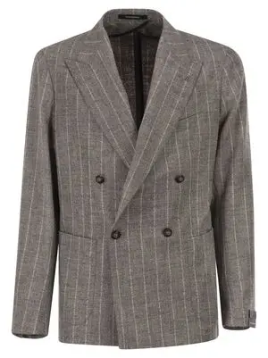 Tagliatore Double-breasted Alpaca And Linen Jacket - Gray