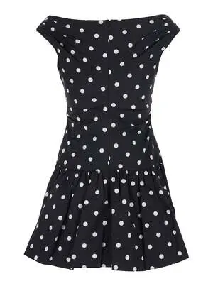 SELF-PORTRAIT Cotton Polka Dot Dress With Flared Skirt - Multicolor