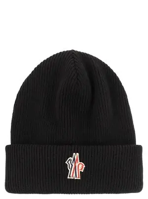 Moncler Wool Beanie With Logo Patch - Black