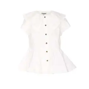 GANNI Cotton Blend Collared Shirt - White