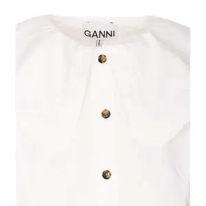 GANNI Cotton Blend Collared Shirt - White