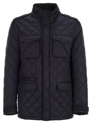 Herno Diamond Quilted Field Jacket With Packable Hood - Blue