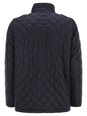 Herno Diamond Quilted Field Jacket With Packable Hood - Blue