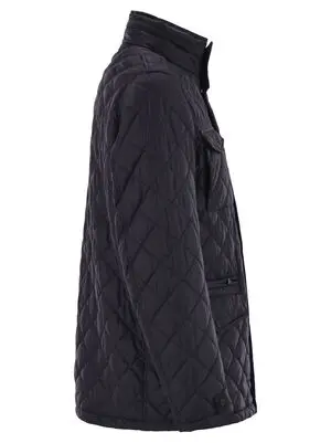 Herno Diamond Quilted Field Jacket With Packable Hood - Blue