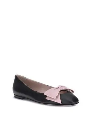 Valentino Garavani Leather Ballerinas With Contrast Bow - Black