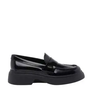 TOD'S Patent Leather Embossed Logo Loafers - Black
