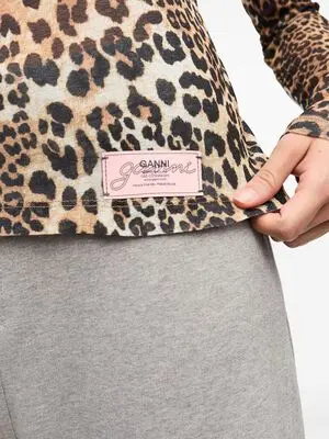 GANNI Leopard Print Long Sleeve Top - Multicolor