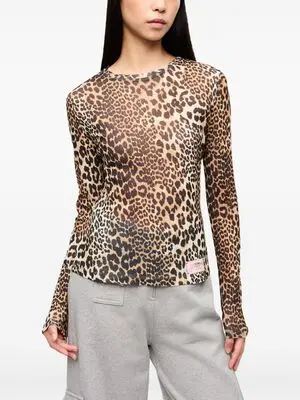 GANNI Leopard Print Long Sleeve Top - Multicolor