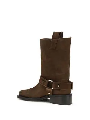 GANNI Suede Biker Boots With Square Toe And Block Heel - Brown