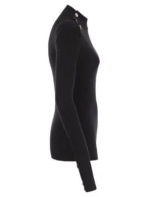Sportmax Renania Fitted Ribbed Wool Jumper With Button Detail - Black