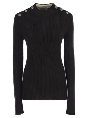 Sportmax Renania Fitted Ribbed Wool Jumper With Button Detail - Black