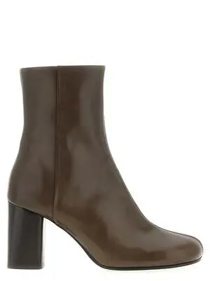 LEMAIRE Anatomic Ankle Boots In Polished Vegetable-tanned Leather With Side Zip And High Block Heel - Brown