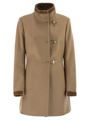 FAY Virginia Mélange Wool Cloth Coat With Velvet Trim - Brown