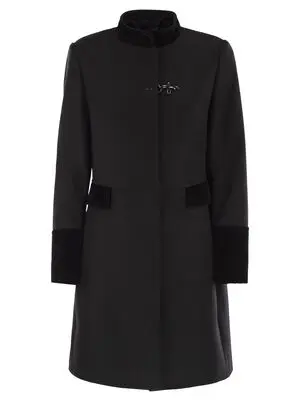 FAY Wool Blend Coat With Velvet Trim - Black