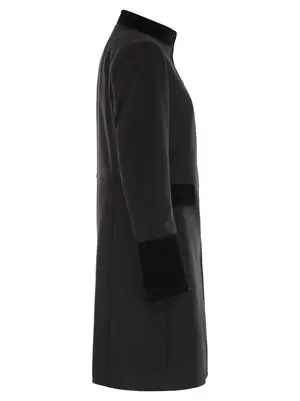 FAY Wool Blend Coat With Velvet Trim - Black