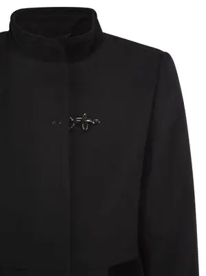 FAY Wool Blend Coat With Velvet Trim - Black