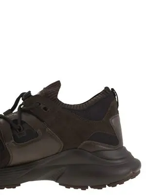 TOD'S Suede Calfskin And Technical Knit Sneakers - Brown
