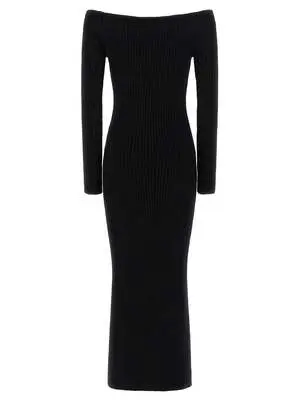 Max Mara Ribbed Off-the-shoulder Long Sleeve Maxi Dress In Wool And Cashmere Blend