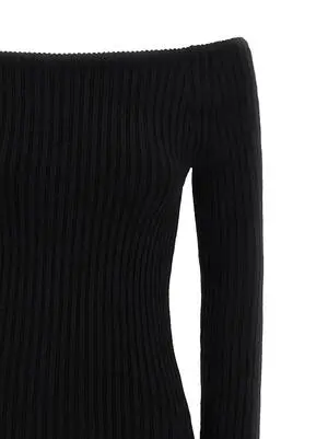 Max Mara Ribbed Off-the-shoulder Long Sleeve Maxi Dress In Wool And Cashmere Blend