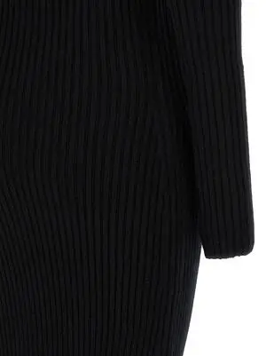 Max Mara Ribbed Off-the-shoulder Long Sleeve Maxi Dress In Wool And Cashmere Blend