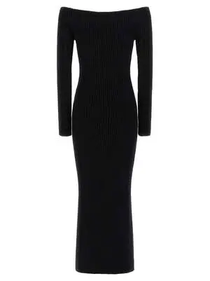 Max Mara Ribbed Off-the-shoulder Long Sleeve Maxi Dress In Wool And Cashmere Blend