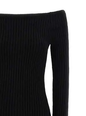 Max Mara Ribbed Off-the-shoulder Long Sleeve Maxi Dress In Wool And Cashmere Blend