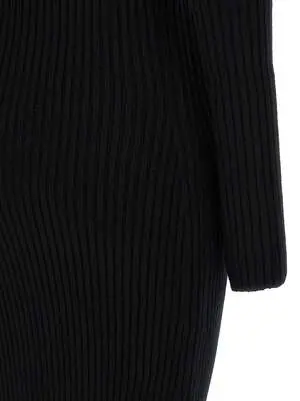 Max Mara Ribbed Off-the-shoulder Long Sleeve Maxi Dress In Wool And Cashmere Blend