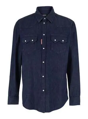 Dsquared2 Blue Shirt With Classic Collar And Two Patch Pockets On The Front In Blue Denim For - Multicolor
